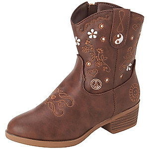 bebe Girls' Cowgirl Boots - Embroidered Western Roper Boots - Cowboy Boots for Girls (Toddler/Girl), Size 2 Little Kid, Brown
