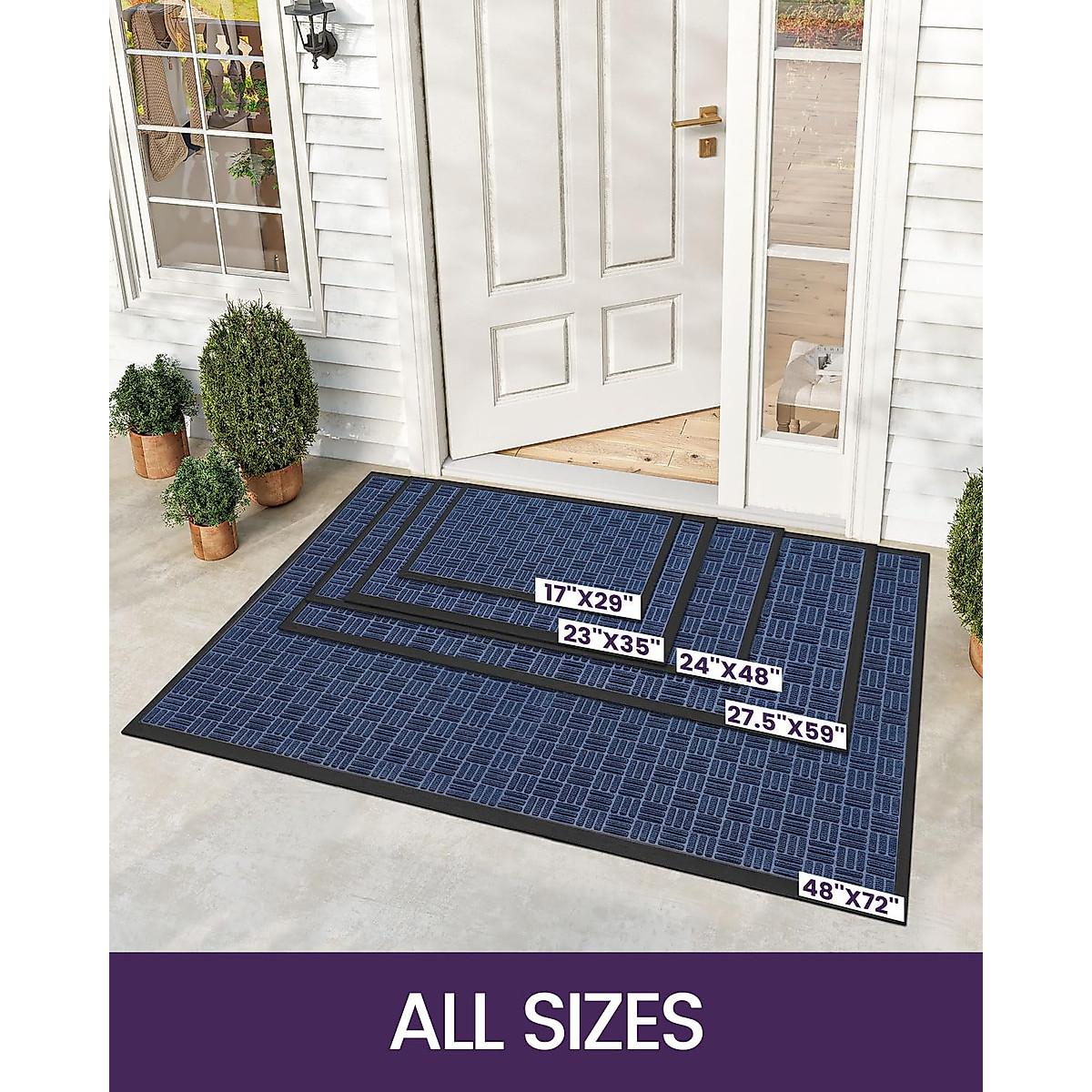 DEXI Front Door Mat Outside Entrance, All-Season Heavy Duty Rubber Indoor Outdoor Doormat, Fade Resistant, Low-Profile, Easy Clean Patio Entryway Rug, 23"x35", Maze Blue