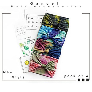 Gangel Boho Headbands Tie Dye Fabric Turban Head Wraps Wide Hair Scarf Yoga Running Hair Accessories for Women and Girls(Pack of 4) (Tie dye)