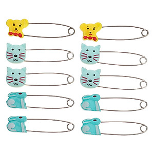 10pcs Animal Safety Pins Stainless Steel Diaper Pins with Plastic Head Newborn Locking Pins Safety Pin with Lock Buckle for Shower Party Favor (Random Color)