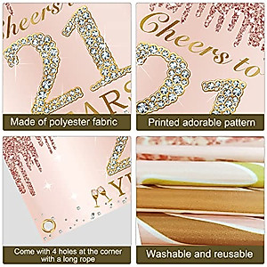 Large Cheers to 21 Years Birthday Decorations for Women, Pink Rose Gold Happy 21st Birthday Banner Backdrop Party Supplies, 21 Year Old Birthday Poster Background Sign Decor