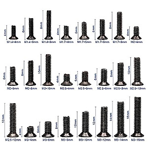 NINDEJIN 720pcs Laptop Notebook Computer Carbon Steel Screws Kit Set, Flat Head Phillips Screw Assortments, M1.4/1.7/2/2.5/3 Countersunk ssd Screws Accessories for SSD Toshiba DELL Sony Samsung