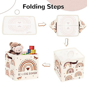 Clastyle 3 Pcs Boho Rainbow Kid Storage Bin Large Butterfly Girl Toy Basket for Clothes Book Gift Storage Box with Handle for Office Home Bedroom Nursery