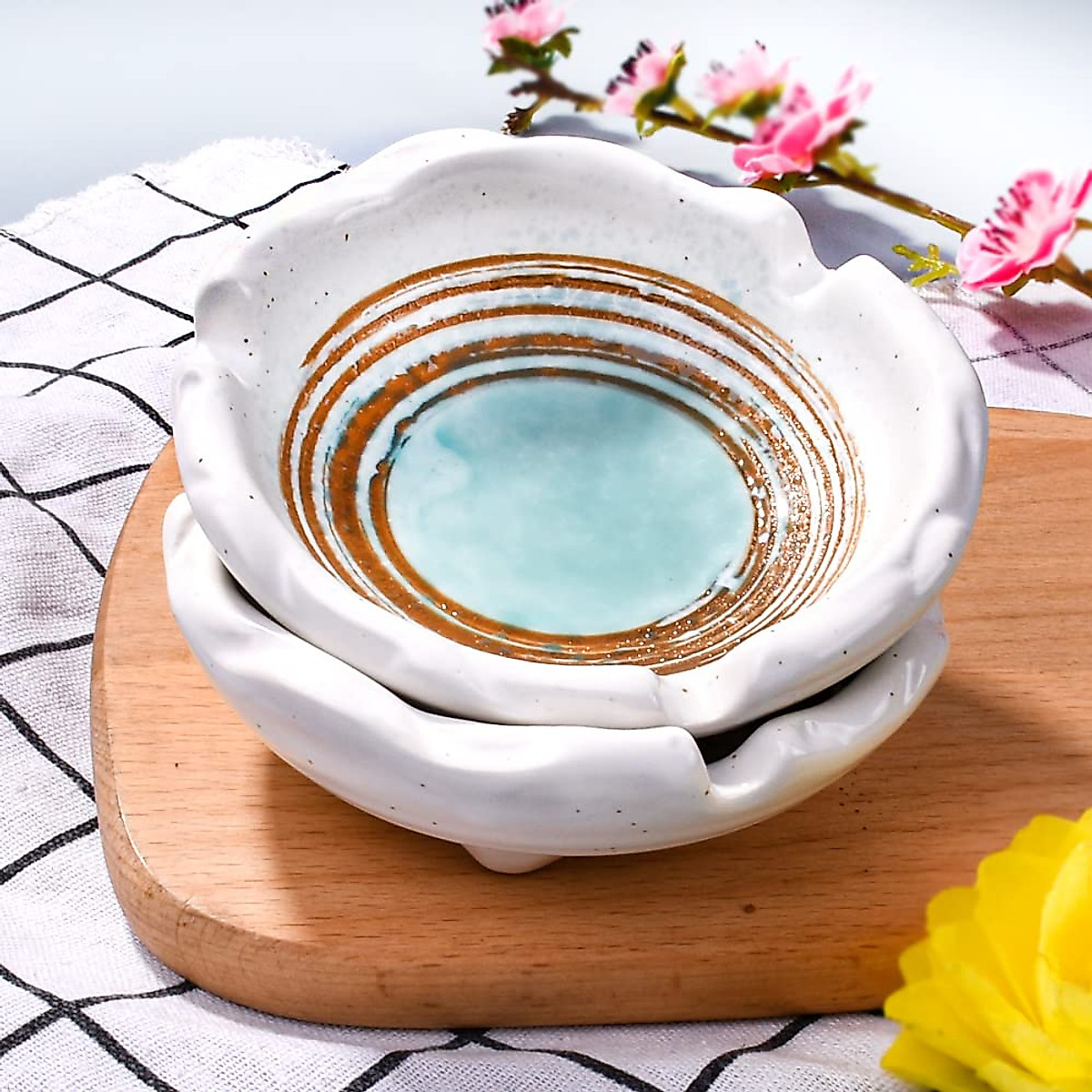 Ashtrays Set of 2, Ceramic Ashtrays, Small Ashtrays for Home, Outdoor, Garden, Balcony, Patio use