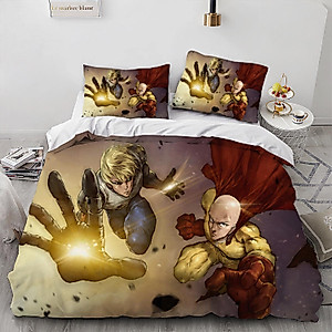 NICHIYOBI Punch Hero Anime Genos Saitama Duvet Cover Set 3D Bedding Comforter Cover 3 Pcs (1 Duvet Cover+2 Pillowcases) Bedding Set (09,Twin-68x86in+20x30in*2)