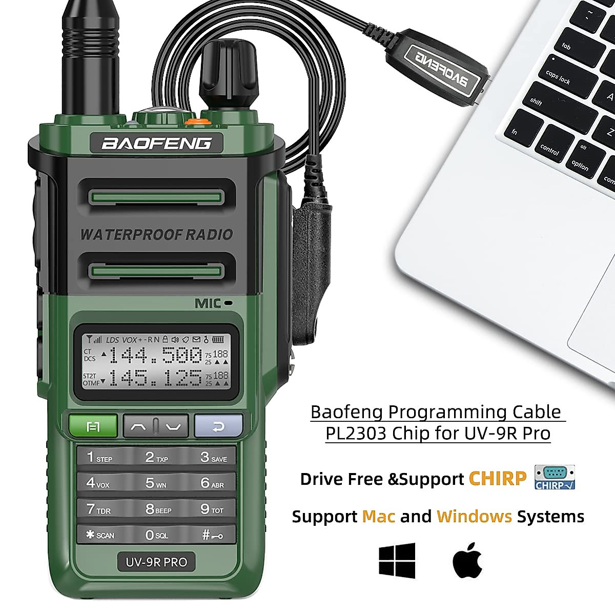 BAOFENG UV-9R Pro Radio Handheld Two Way Radio Dual Band Waterproof Transceiver Long Range Walkie Talkie Rechargeable with Type-C Charger