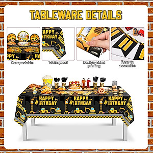 Ctosree 179 Pieces Construction Birthday Party Supplies Dump Truck Party Decorations for Boys Kids Included Banner Tablecloth Hanging Swirls Plates Cups Napkins Forks Spoons Knife Tableware Set for 24