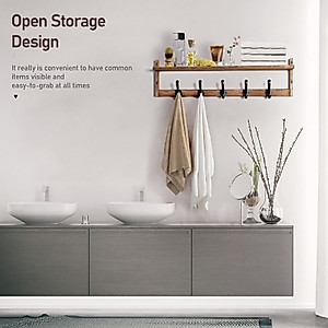 Tatub 29'' Coat Rack Wall Mount with Shelf, Wood Wall Hooks with Storage, Entryway Shelf with 5 Hangers for Bathroom, Living Room, Bedroom, Rustic Brown