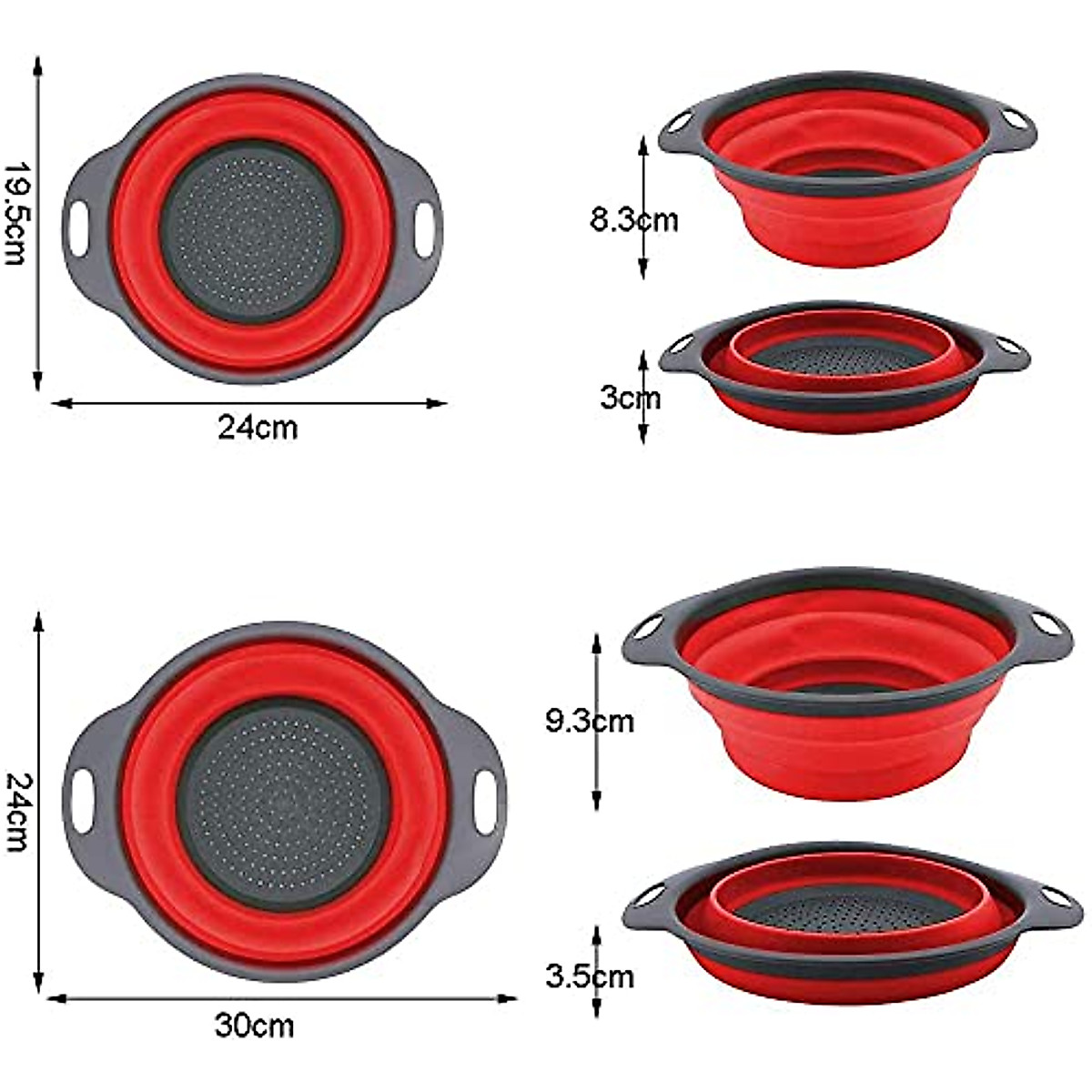Collapsible Colander, 2 Pcs Silicone Kitchen Strainer Skimmer for Draining Pasta, Vegetable and Fruit