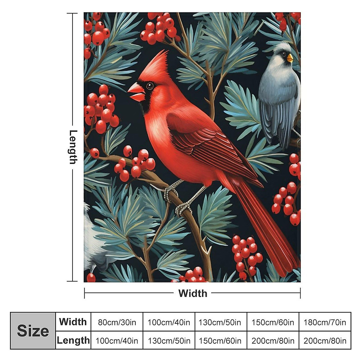 Winter Christmas Cardinal Bird Red Berries Blanket Memorial Christmas Throw Blankets for Bed 40"x50" Soft Cozy Microfiber Throw Blanket for Couch Sofa Bed for Girls Birthday Valentines Gifts