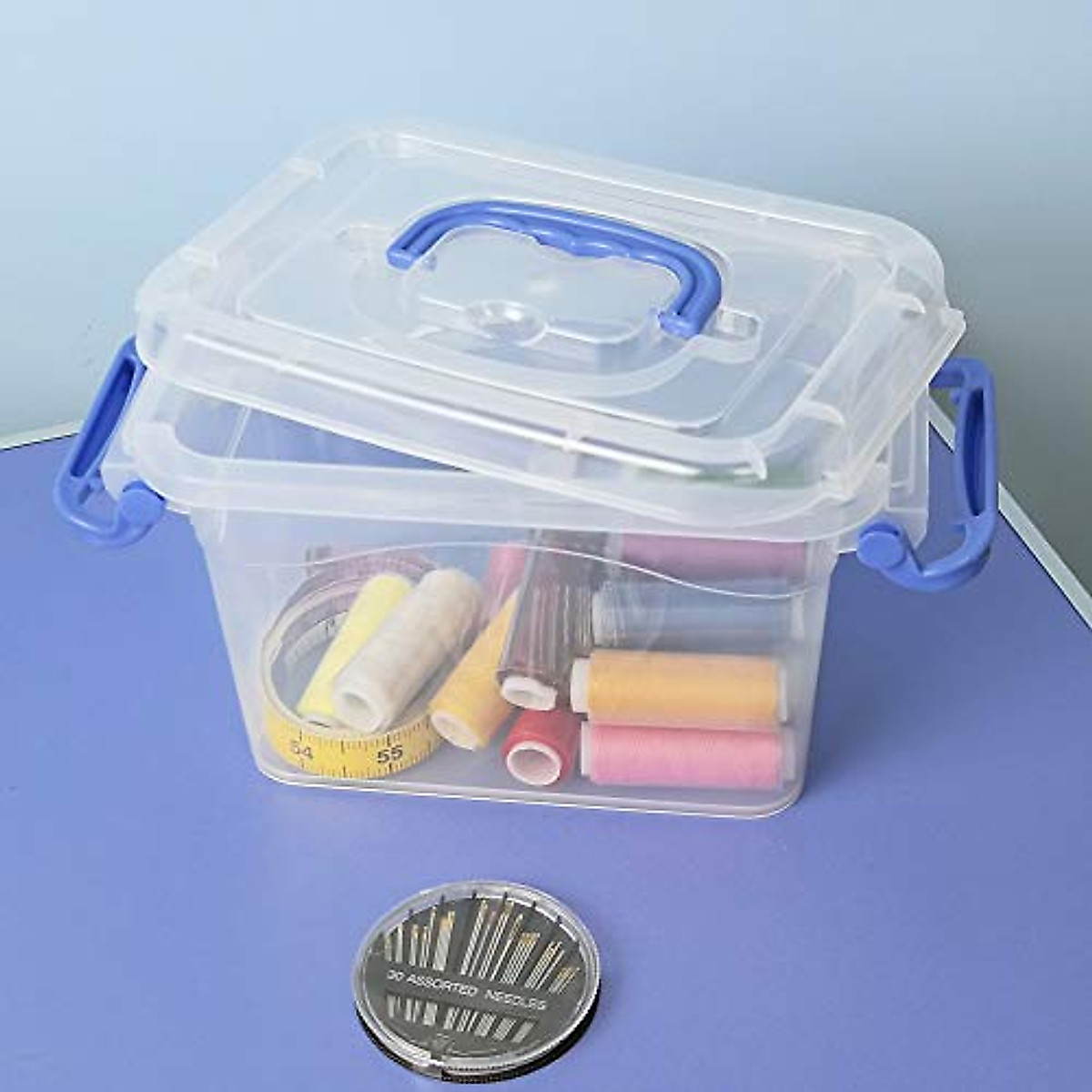 Morcte Mini Plastic Storage Bin, Clear Small Latch Box, 1.5 L, pack of 6