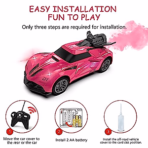 OLMURI Kids Remote Control Car, 1:24 RC Car Toys with Spray, 2.4Ghz LED Light Pink RC Drift Racing Car, Toys Car Gifts for Kis 6-12 and Girls