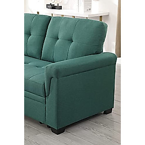 Lilola Home Linen Reversible Sleeper Sectional Sofa with Storage Chaise, Green