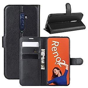Oppo case for Oppo RENO2 Litchi Texture Horizontal Flip Leather Case with Wallet & Holder & Card Slots(Black) (Color : Red)