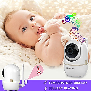 HelloBaby Video Monitor with Remote PTZ Camera, Video Baby Monitor with Audio Sensor, 2-Way Communication,Auto Night Vision,Digital Zoom,Room Temperature Monitoring