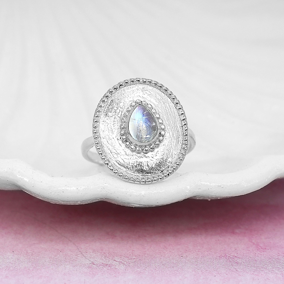 Silver Eternity Natural Moonstone Chunky Ring 925 Sterling Silver Gemstone Jewelry (10)