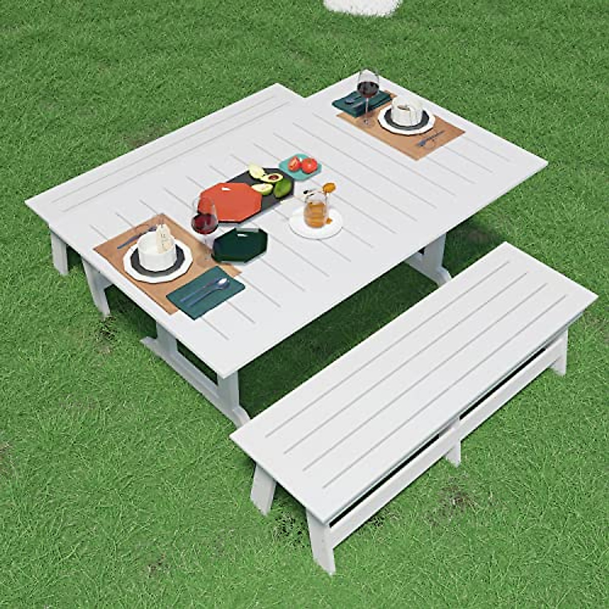 KEVINSPACE 59'' Outdoor Bench Patio Garden Poly Backless Bench, Supreme Quality Seat, Durable Frame, Weatherproof - Perfect for Balconies, Home, Backyard,Loung White