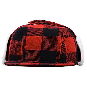 Levine Hats Men's Wool Plaid Elmer Fudd Hat with Sherpa Earflaps Hunting Cap (XLarge - fits 7 1/2 to 7 5/8, Red/Black)