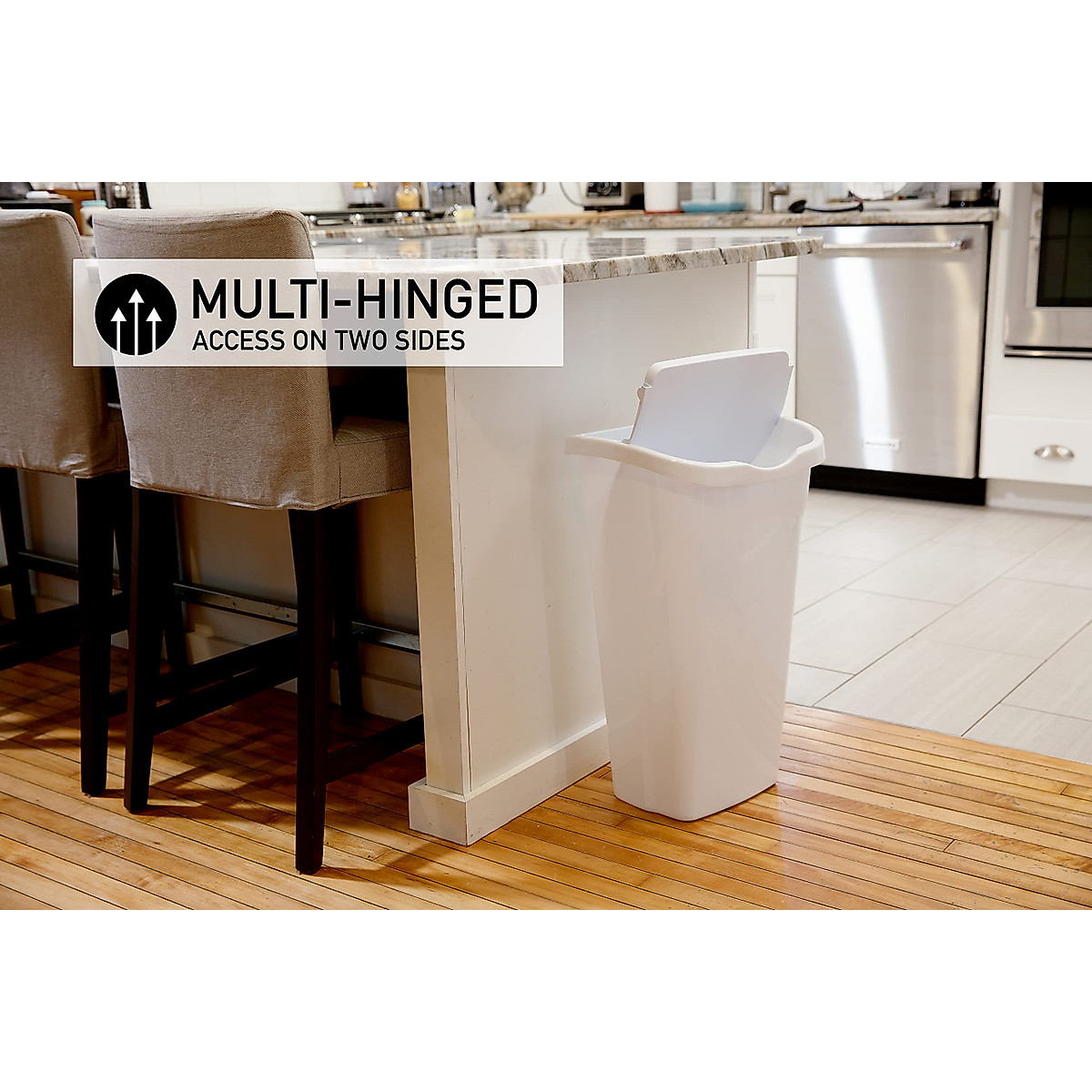 United Solutions 10 Gal/40 Qt Space-Efficient Kitchen Trash Can with Dual Swing Lid, (Pack of 2), Waste Basket Fits in Narrow Spaces and Perfect for Commercial Offices, Home Office, Dorm, White