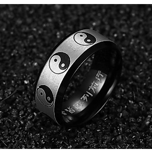 Daesar Promise Rings for Couples Black, Women Men Custom Ring Stainless Steel Yin Yang Matte 8MM Comfort Fit Personalized Engrave Ring Size 5
