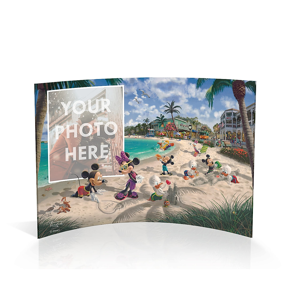 Disney – Mickey and Minnie Mouse in Florida – Personalize with Your Image! - Thomas Kinkade Studios – 10” x 7” Curved Acrylic Photo Print – Free Standing Décor – Officially Licensed Collectible
