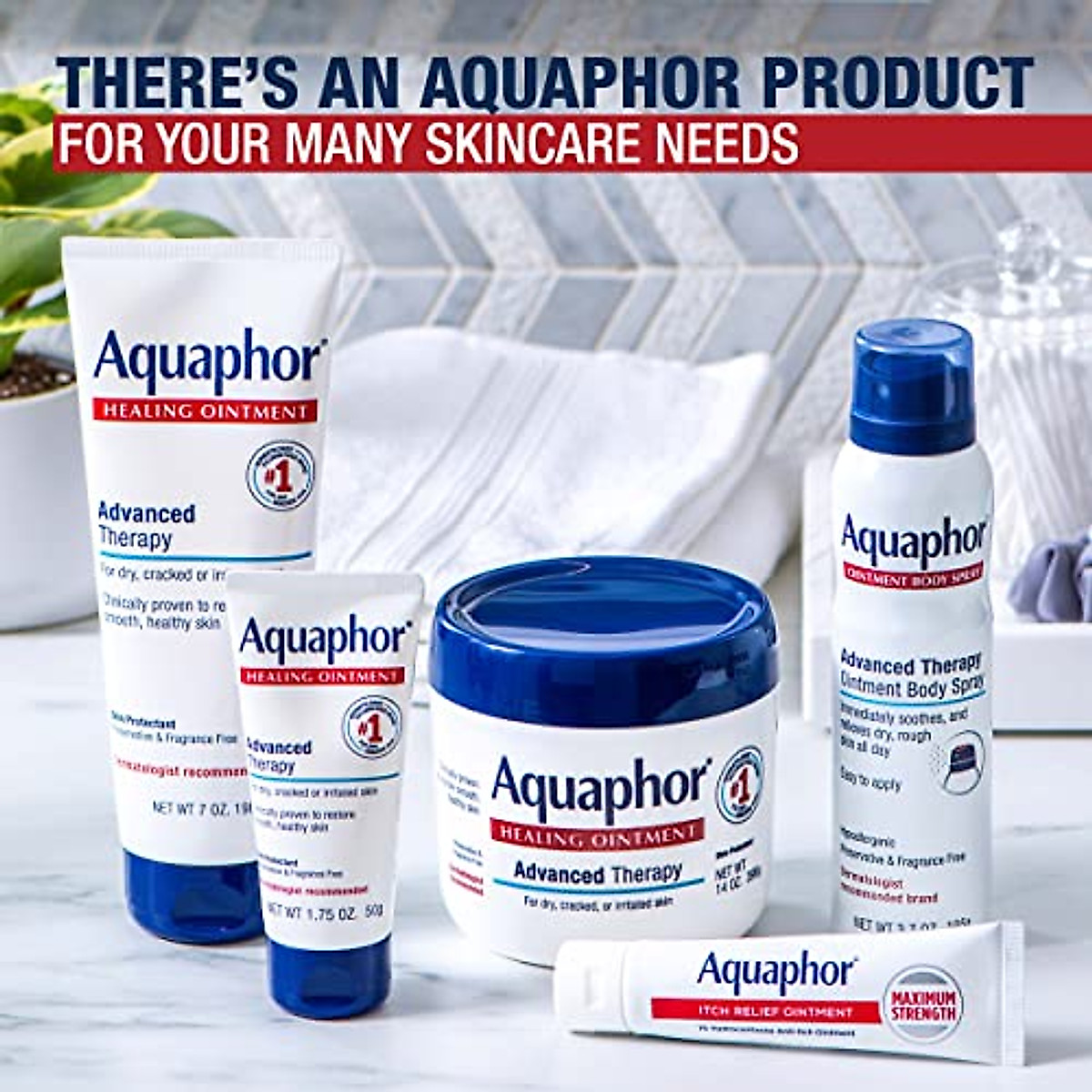 Aquaphor Healing Ointment Advanced Therapy Skin Protectant Skin Care Set, Body Moisturizer for Dry Skin, Minor Cuts and Burns, Dry Cuticles, Cracked Heels, Hands and Lips, 14 Oz Jar + 1.75 Oz Tube