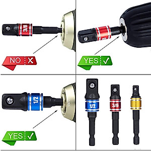 Impact Grade Driver Sockets Adapter Extension Set Drill Bit 3Pcs 1/4 3/8 1/2" Universal Socket Adapter Set and Right Angle Drill 105 Degree Right Angle Screwdriver set Drill Hex Bit Socket Adapter