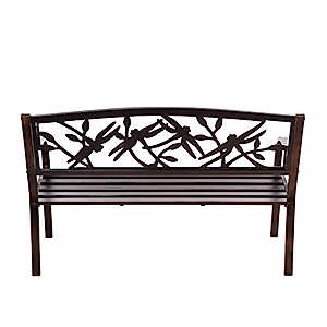 Evergreen Weatherproof Dragonfly Outdoor Bench | Holds Up to 300 lbs | Furniture for Lawn Garden Patio Porch Park Deck | Steel | Bronze