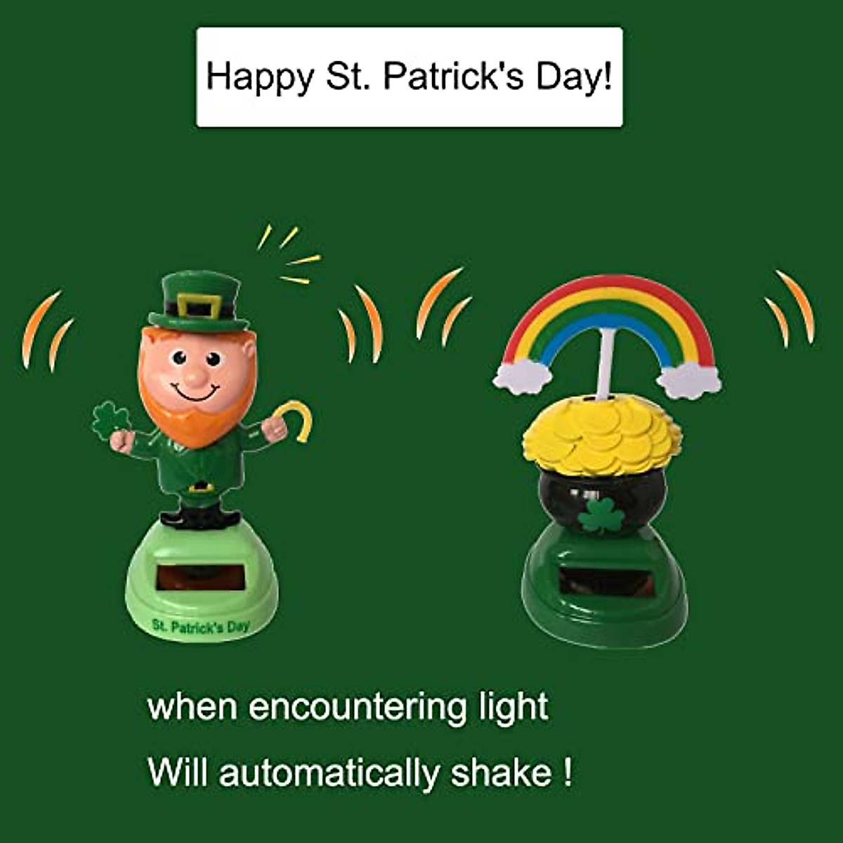 2pcs Car Solar Bobble Head Toy, St. Patrick's Day Leprechaun Powered Dancing Figurine Ornament, Shaking Figures Dashboard Decor, Festival Gifts for Car Office Home Desk Table Decoration