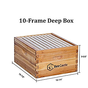 BeeCastle 10-Frames Complete Beehive Kit, 100% Beeswax Coated Bee Hive Includes Beehive Frames and Beeswax Coated Foundation Sheet (2 Layer)