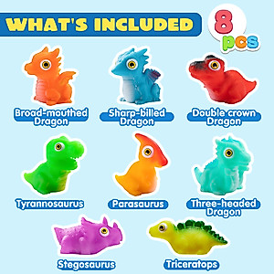JOYIN 8Pcs Light Up Dinosaur Toys, Baby Bath Toy, Toddler Flashing Colourful LED Bathtub Toy, Bathtime Floating Soft Rubber Toy for Infant Boy Girl Birthday Gift Swimming Pool Party Favors Age 1 2 3