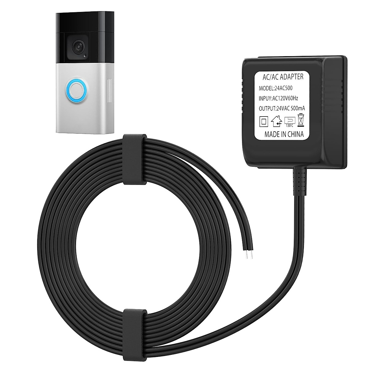 24V 500mA Doorbell Power Adapter with 16.4ft Cord Video Doorbell Transformer Compatible with Wyze,Ring, Nest Hello, Ecobee, Eufy, Sensi, and Honeywell Thermostats(Black)