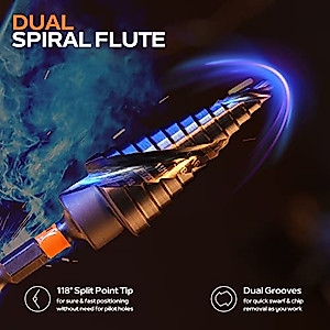 KSEIBI 13 Steps 1/8-1/2 inch SAE Standard Industrial Grade Step Drill Bit Ready Impact 1/4 inch Shank, 575075 High Speed Steel Black Oxide M2 Metal Drill Bits