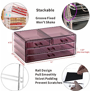 Cq acrylic Hair Clip Organizer With 4 Drawers,Stacking Make Up Organizers and Storage And Desk Purple Containers and Bathroom Cabinet Organizers and Storage For Palettes,Cosmetic,and Beauty For Vanity