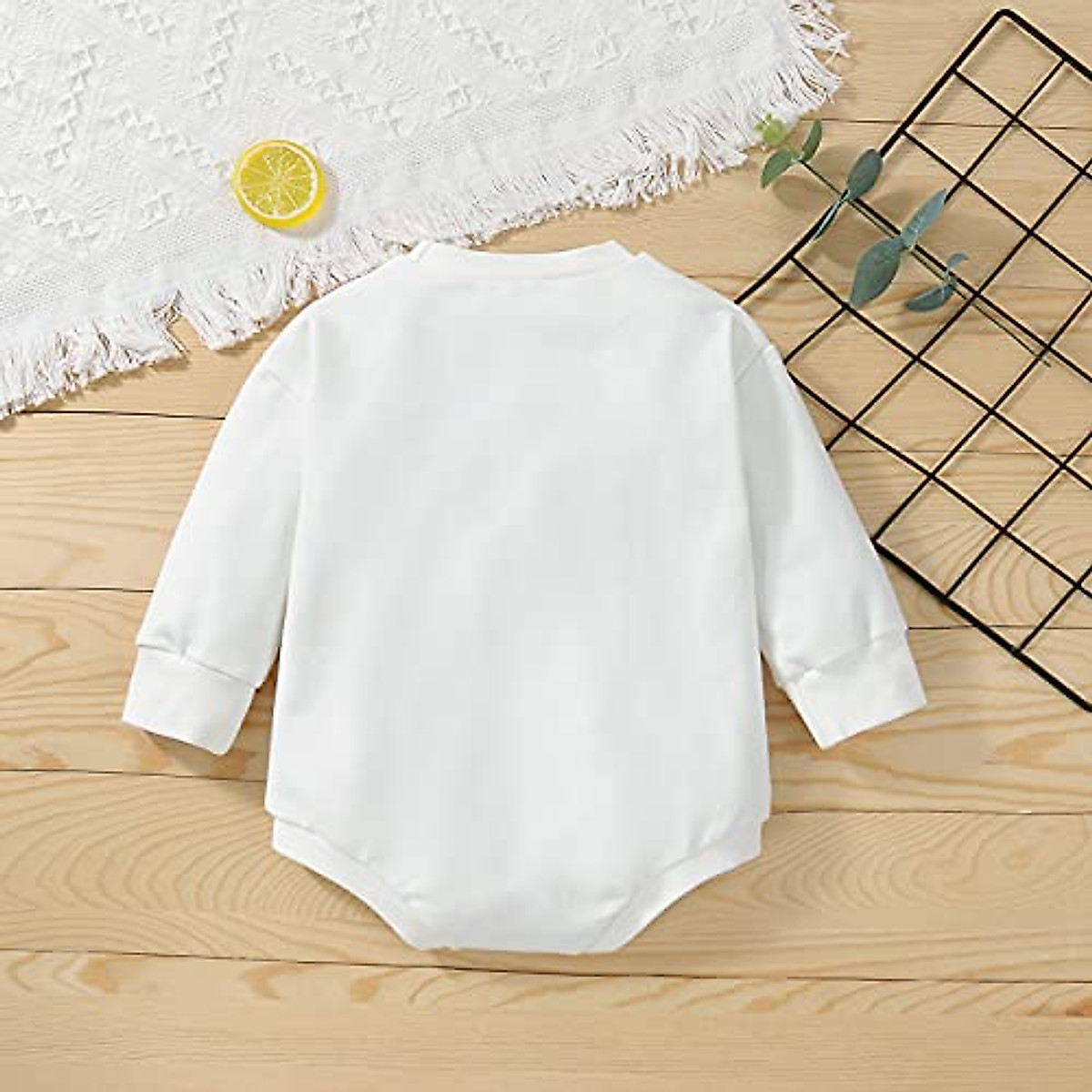 Sweatshirt Romper for Infant Baby Girl Boy Long Sleeve Crewneck Oversized Bodysuit Waffle Fall Winter Pullover Top (Solid Beige, 0-6 Months)
