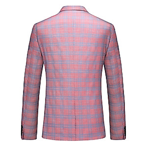 MOGU Men's Slim Fit Plaid Suit Set Checkered Sport Coat Blazer, Vest and Pants - Each Sold Separately for Wedding, Prom & Party Pink Size 36 Chest