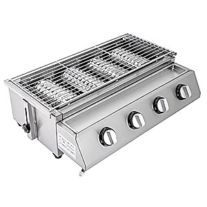 Commercial 4 Heads Gas Barbecue Grill Kebab Roasting Machine For Outdoor Camping, Portable Outdoor Camping BBQ Rack for Fish, Shrimp, Vegetables, Barbeque Griller Cooking Accessories