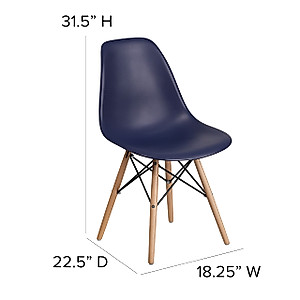 Flash Furniture 2 Pack Elon Series Navy Plastic Chair with Wooden Legs for Versatile Kitchen, Dining Room, Living Room, Library or Desk Use