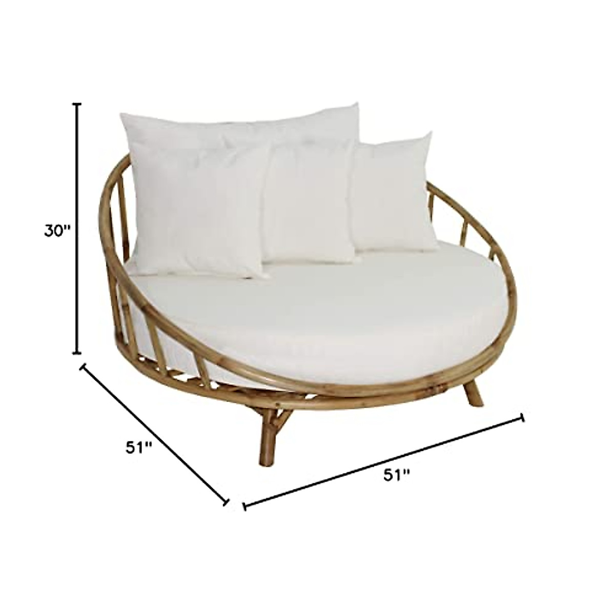 Zew Bamboo Daybed Outdoor Indoor Large Accent Sofa Chair Lawn Pool Garden Seating with Cushion and Pillows Natural Rattan Round Sofabed v.2021