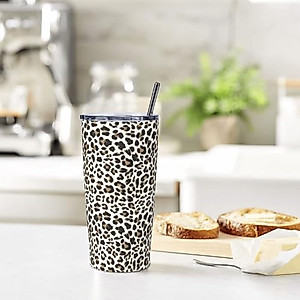 20oz Tumbler Classic Leopard Prints Double Wall Vacuum Insulated Coffee Mug with Lid and Metal Straw Brush Reusable Stainless Steel Water Bottle Travel Cup Gifts for Car Ice Drinks Hot Beverage