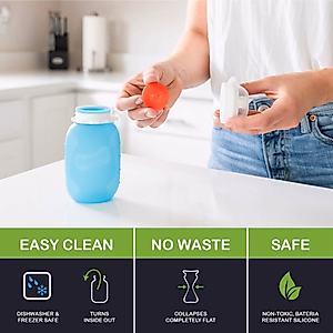 Pink 6 oz Squeasy Snacker Spill Proof Silicone Reusable Food Pouch - for Both Soft Foods and Liquids - Water, Apple Sauce, Yogurt, Smoothies, Baby Food - Dishwasher Safe