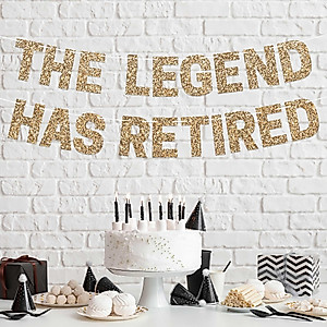 Pre-Strung The Legend Has Retired Banner - NO DIY - Gold Glitter Happy Retirement Banner - Pre-Strung on 8 ft Strand - Happy Retirement Party Decorations for Men & Women. Did we mention no DIY?