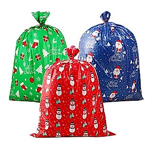CCINEE 3 PCS Christmas Giant Gift Bags Santa Claus Christmas Sacks for Kids Gift Wrapping Bags(36"x44") with Name Tag Card and String