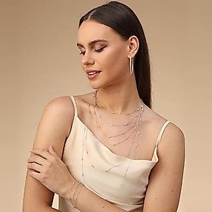 SAVEARTH DIAMONDS 2.9MM Round Cut Moissanite Diamond Lab Created Bezel Set Yard Station 36" Long Chain Necklace In 14k White Gold Over Sterling Silver Jewelry (G-H Color, 1.60 Cttw)