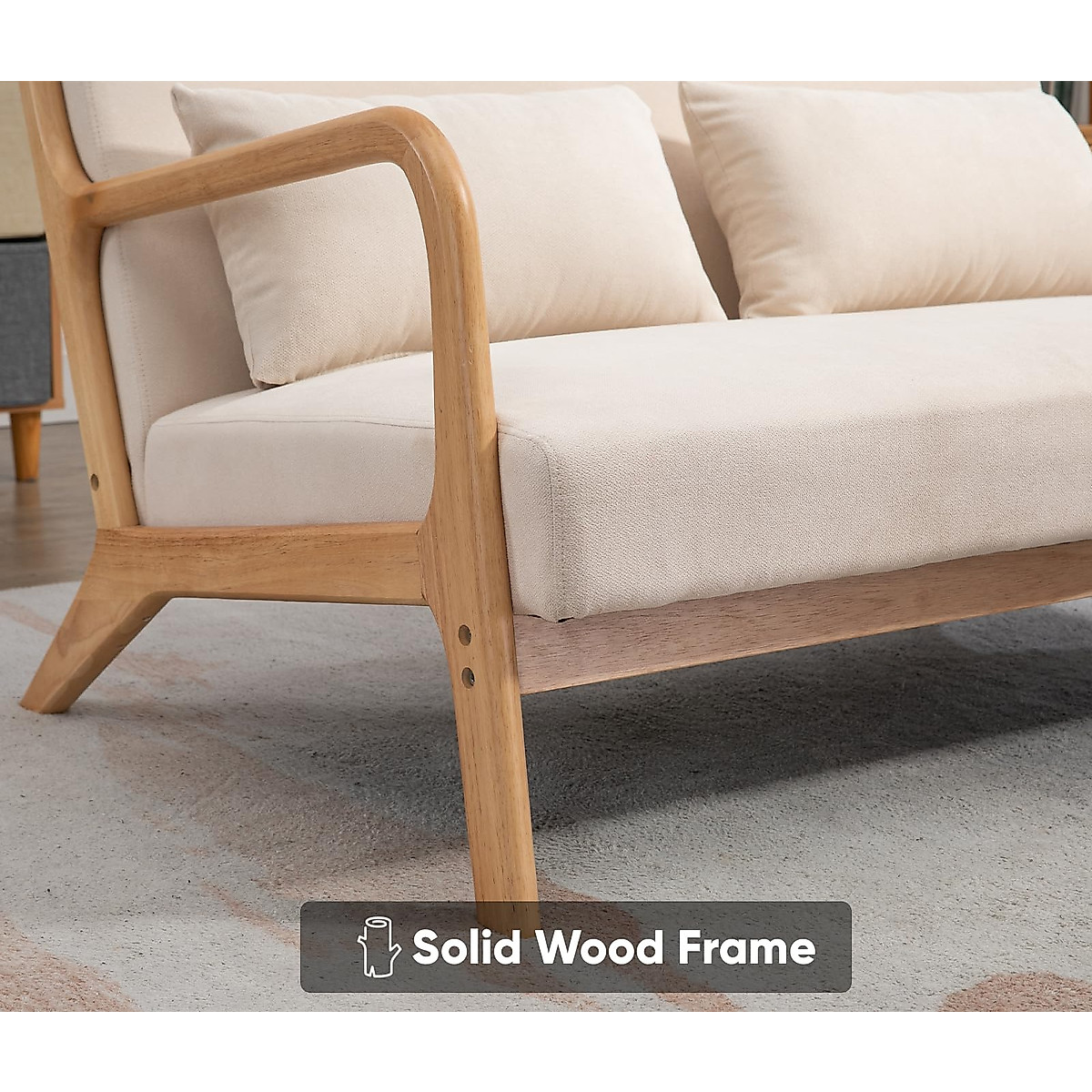 JOYBASE 45.7" W Small Loveseat Couch Sofa, Mid-Century Modern Love Seat Couch with Armrests for Living Room, Small Space, Apartment, Bedroom (Beige, Fabric)