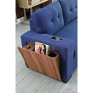 RENDGO 92 inch L-Shape Sectional Sleeper Sofa with Chaise Storage and Pull-Out Bed, Tufted Linen Backrest, Reversible 3-Seater for Living Spaces, Blue