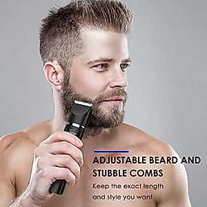 Brightup Electric Razor Trimmer for Men - 4 Replaceable Blade Heads & Storage Bag - IPX7 Waterproof Wet/Dry Pubic Ball Nose Body Shaver with LED Light - Womens Bikini Trimmer, YP-7017