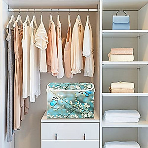 innewgogo Cherry Blossom Butterfly Storage Bins with Lids for Organizing Foldable Storage Box With Lid with Handles Oxford Cloth Storage Cube Box for Toys