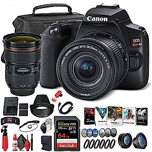 Canon EOS Rebel SL3 DSLR Camera with 18-55mm Lens (Black) (3453C002) + Canon EF 24-70mm Lens + 64GB Card + Color Filter Kit + Case + Filter Kit + Corel Photo Software + LPE17 Battery + More (Renewed)
