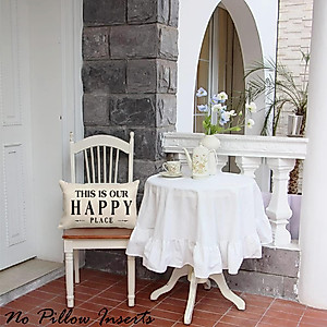 JOJOGOGO Welcome to Our Porch Outdoor Lumbar Pillow Covers Waterproof 12x20 Set of 2, Decorative Outdoor Lumbar Pillows 12 x 20, Front Porch Decor Patio Furniture Pillows (This is Our Happy Place)